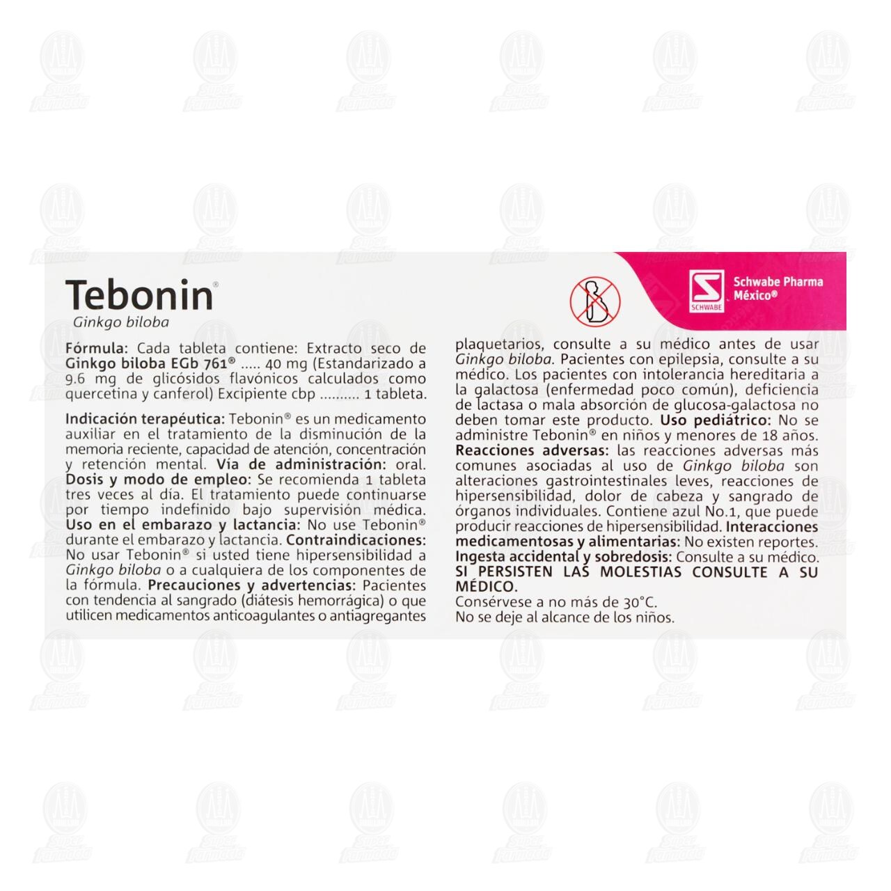 Tebonin 40 mg, 24 Tabletas. de TEBONIN | Farmacias Guadalajara