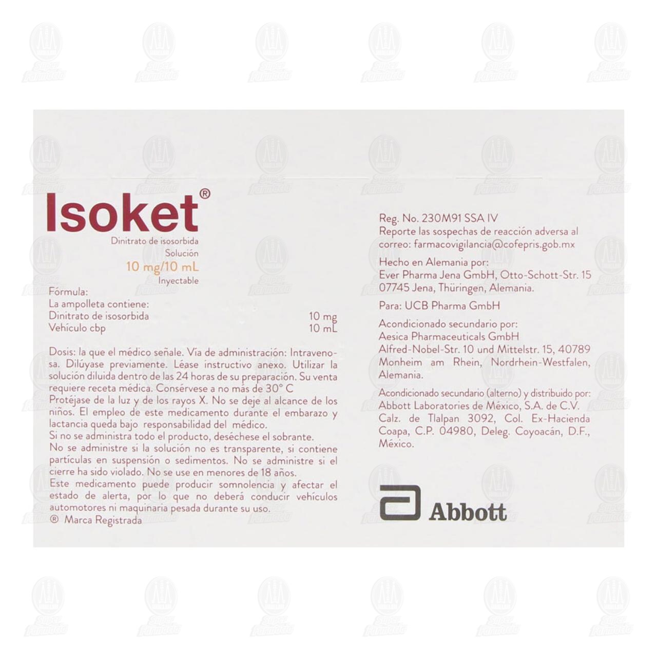 Isoket 10mg/10ml Solución Inyectable, 10 Ampolletas 10 ml c/u. de ...