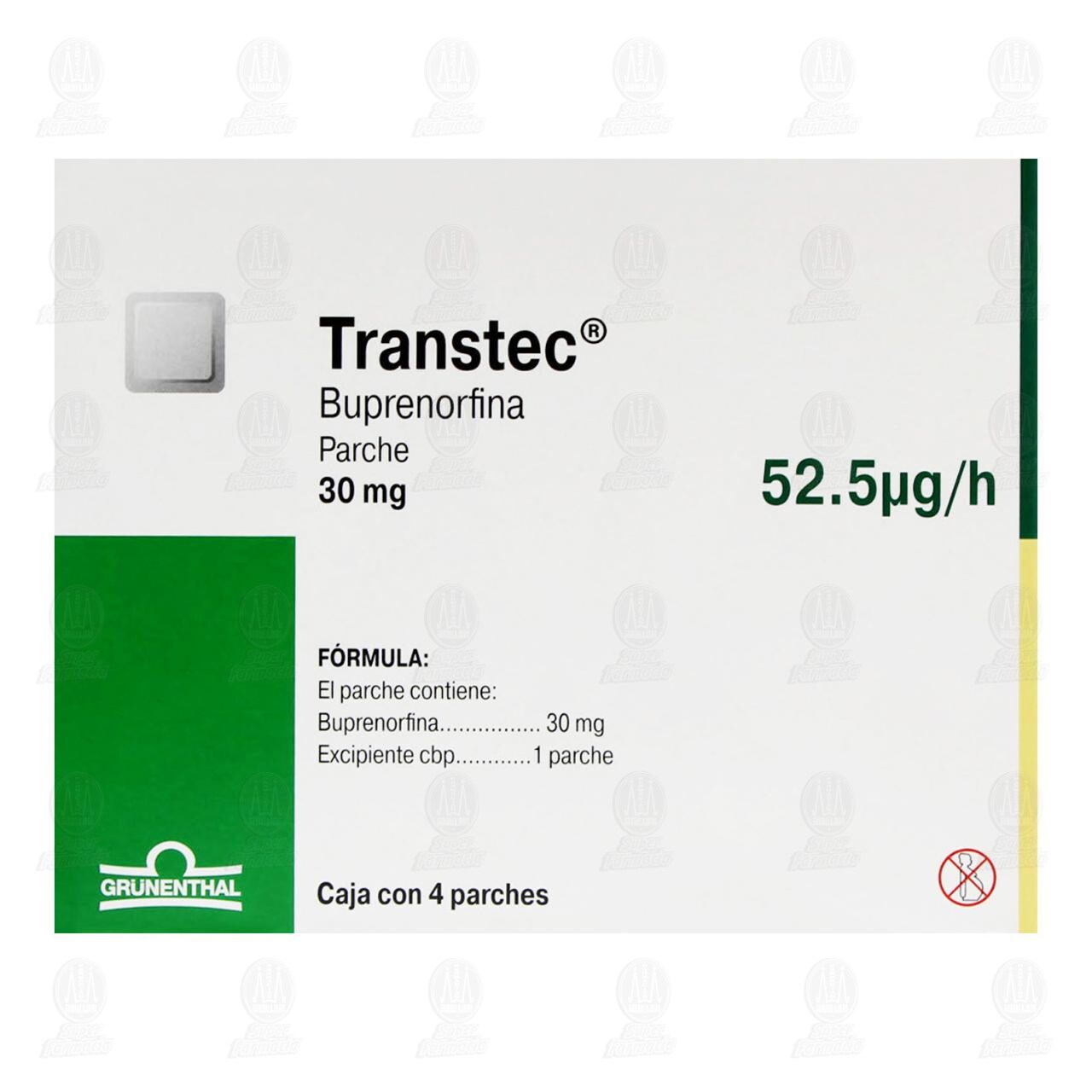 Transtec 30 mg, 4 Parches. de TRANSTEC | Farmacias Guadalajara