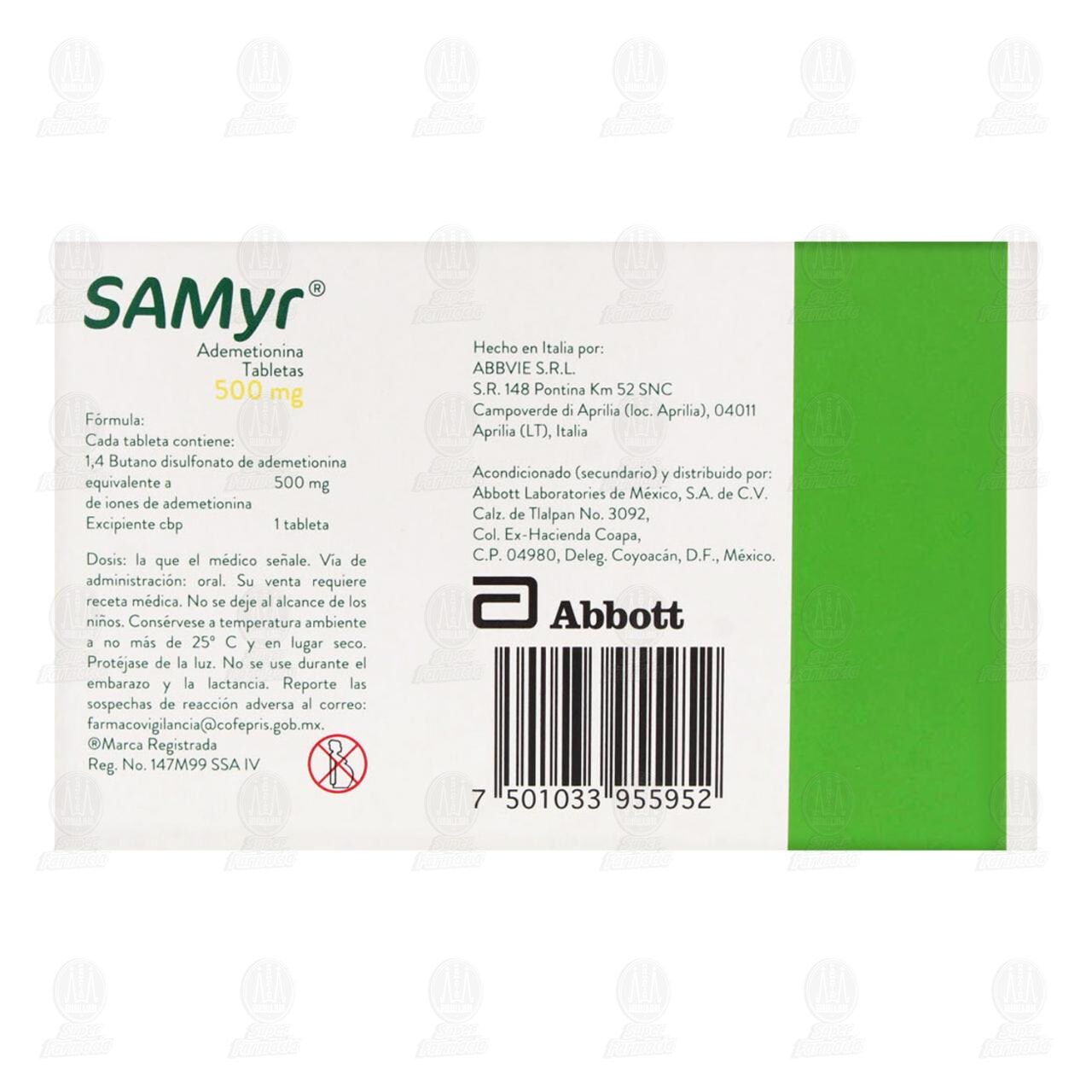 Samyr 500 mg, 20 Tabletas. de SAMYR | Farmacias Guadalajara