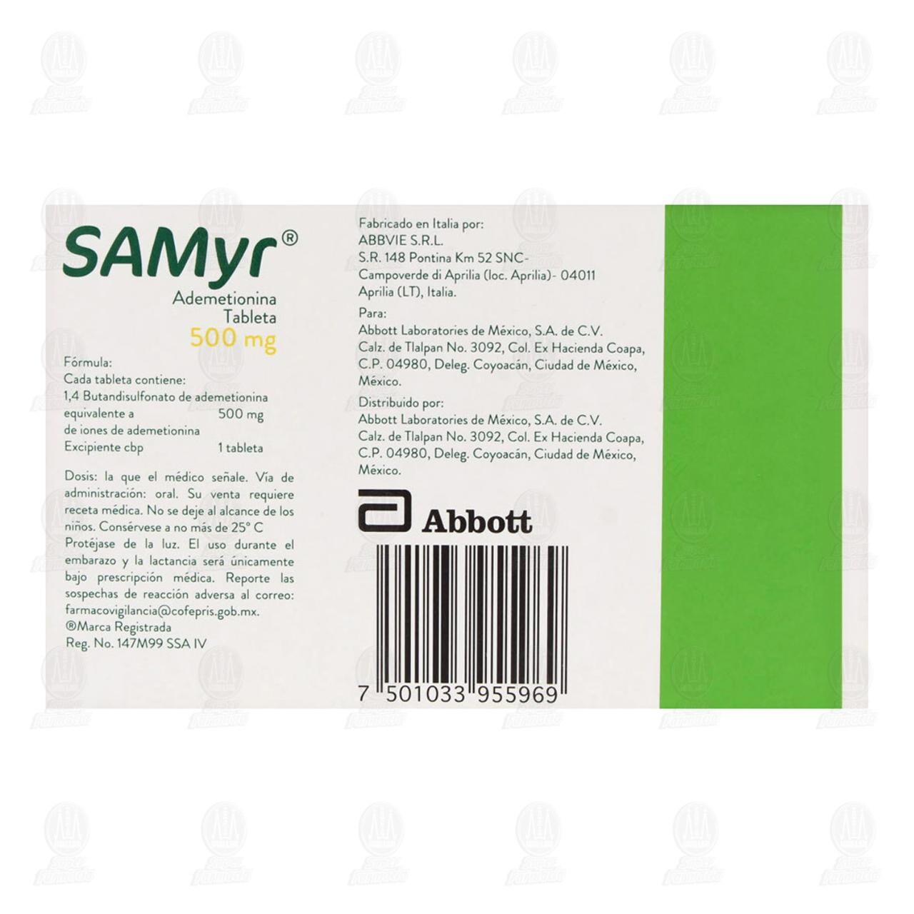 Samyr 500 mg, 40 Tabletas. de SAMYR | Farmacias Guadalajara