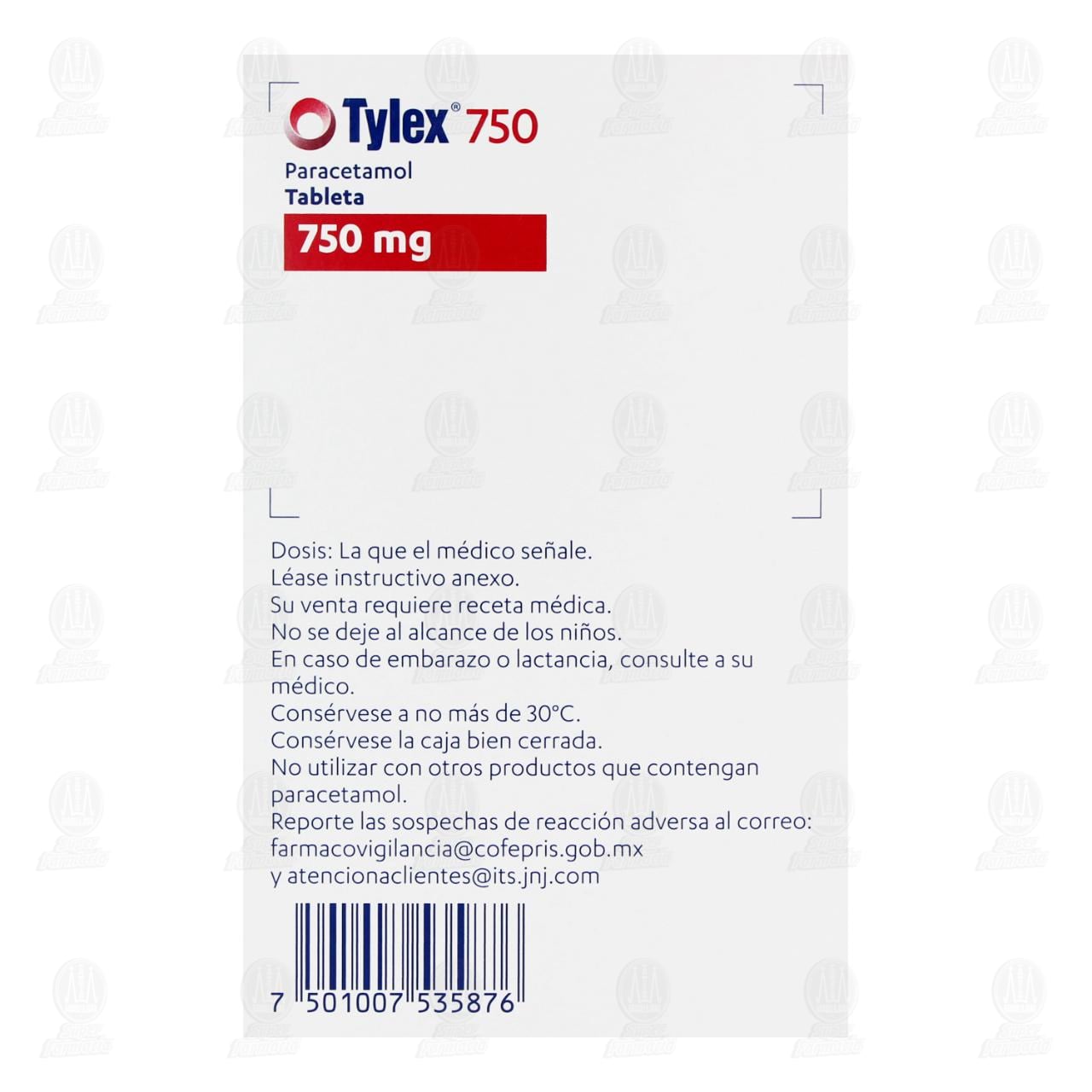 Tylex 750 mg, 40 Tabletas. de TYLEX | Farmacias Guadalajara