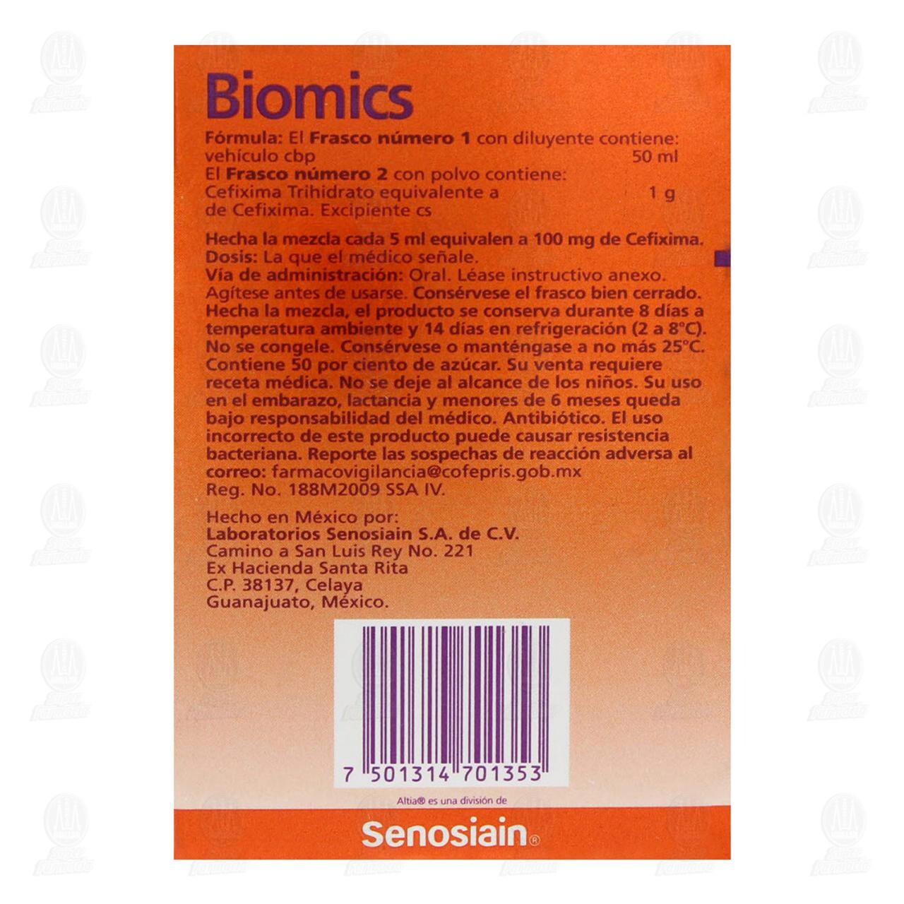 Biomics 100mg/5ml, Suspensión 50 ml. de BIOMICS | Farmacias Guadalajara