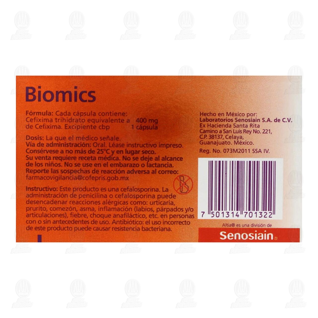Biomics 400 mg, 6 Cápsulas. de BIOMICS | Farmacias Guadalajara
