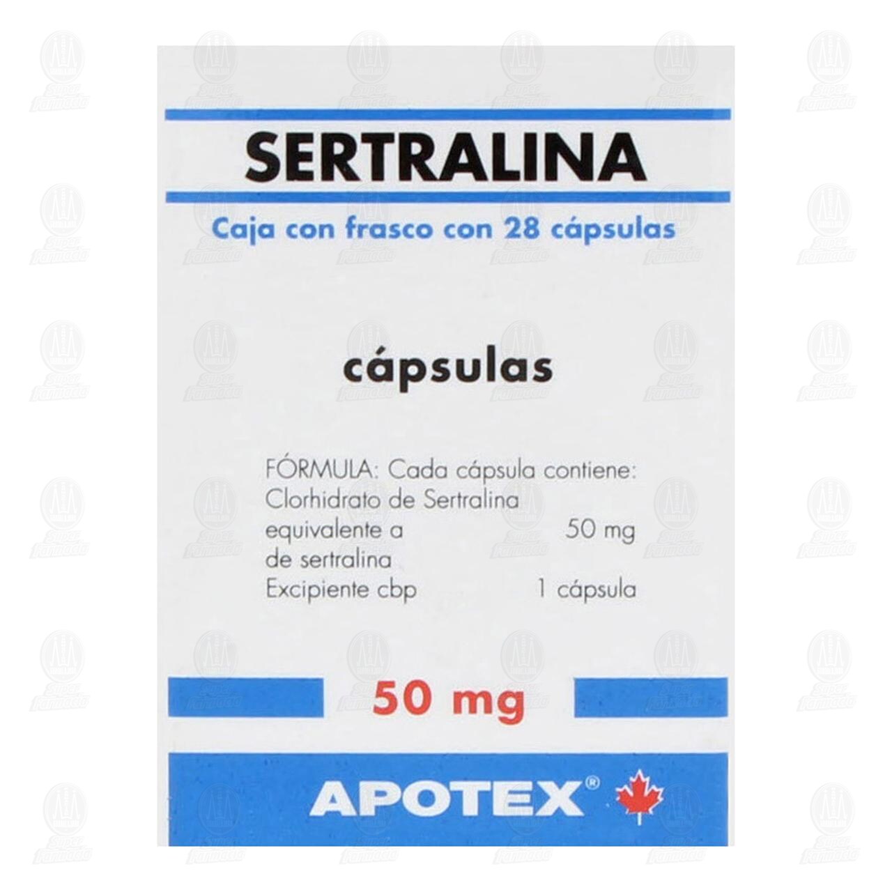 Sertralina 50 mg, 28 Cápsulas. de APOTEX | Farmacias Guadalajara