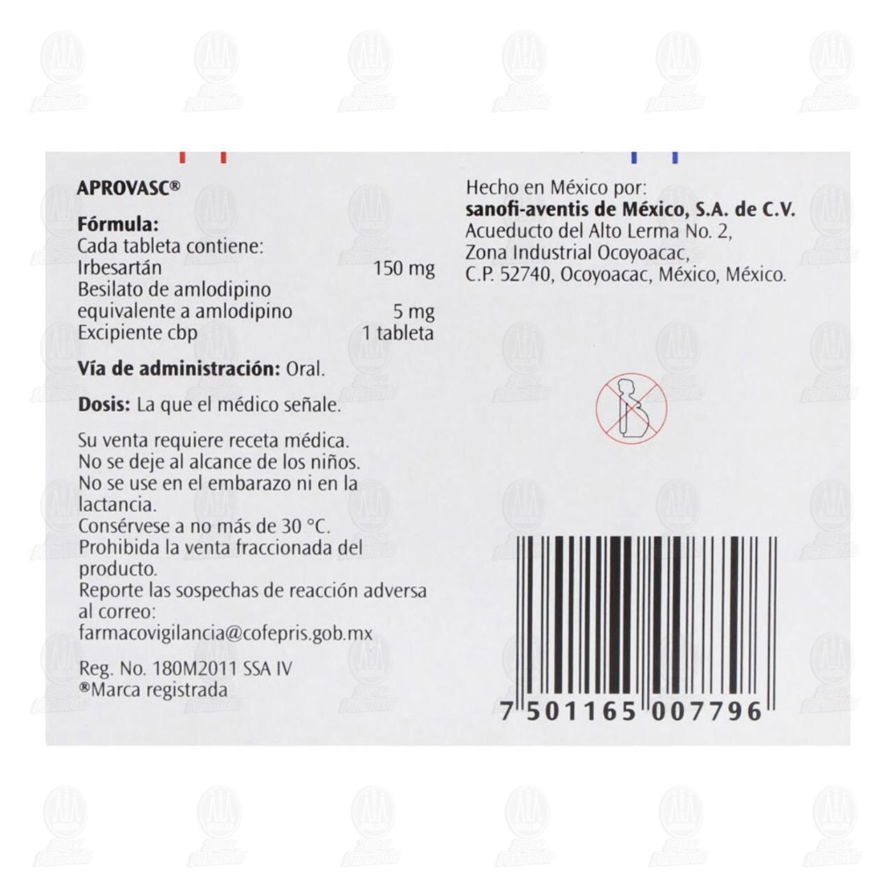 Aprovasc 150mg/5mg, 28 Tabletas. de APROVASC | Farmacias Guadalajara