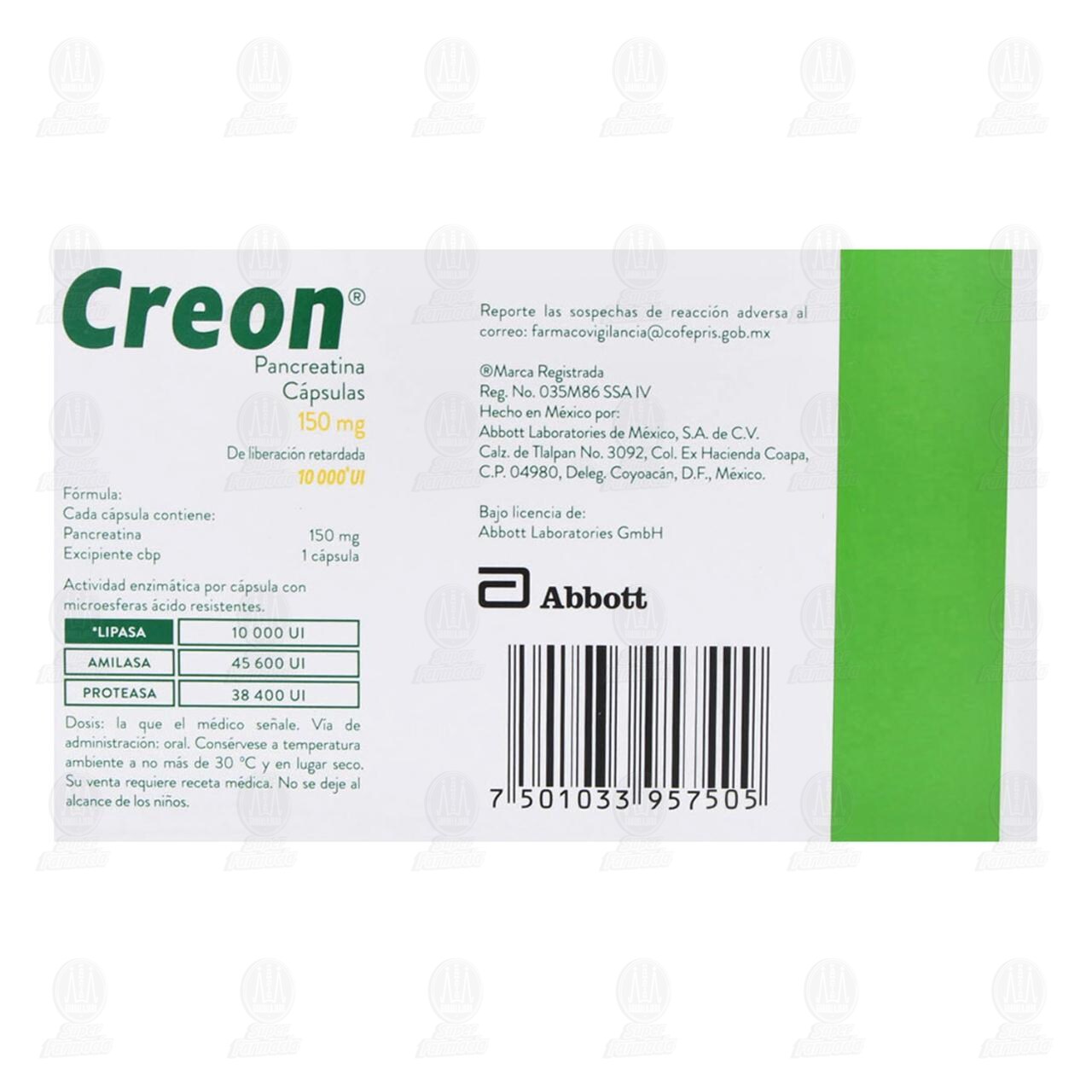 Creon 150 mg 10000UI, 50 Cápsulas. de CREON | Farmacias Guadalajara