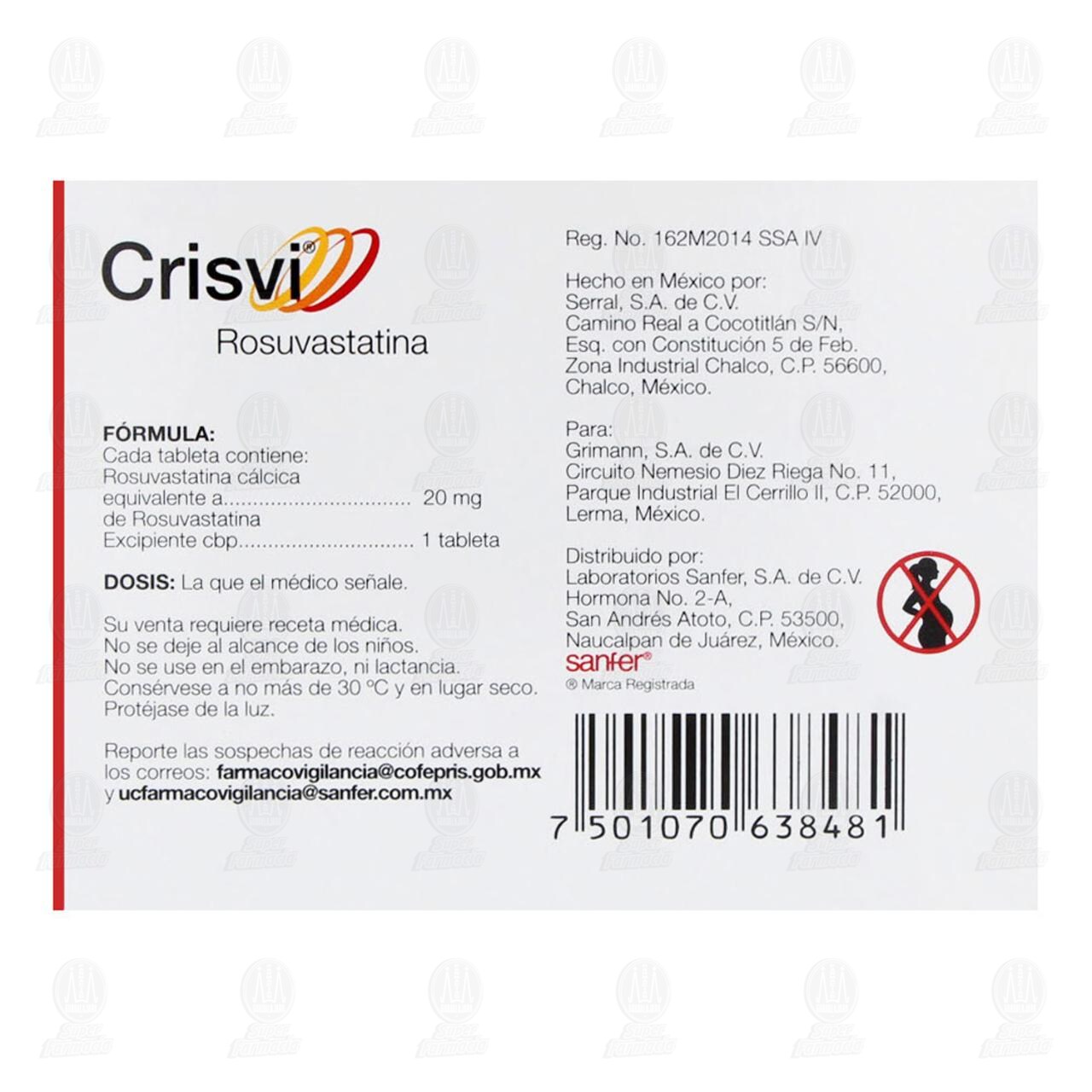 Crisvi 20 mg, 30 Tabletas. de CRISVI | Farmacias Guadalajara