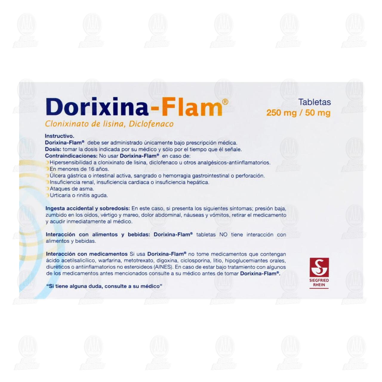 Dorixina-Flam 250mg/50mg, 14 Tabletas. de DORIXINA | Farmacias Guadalajara