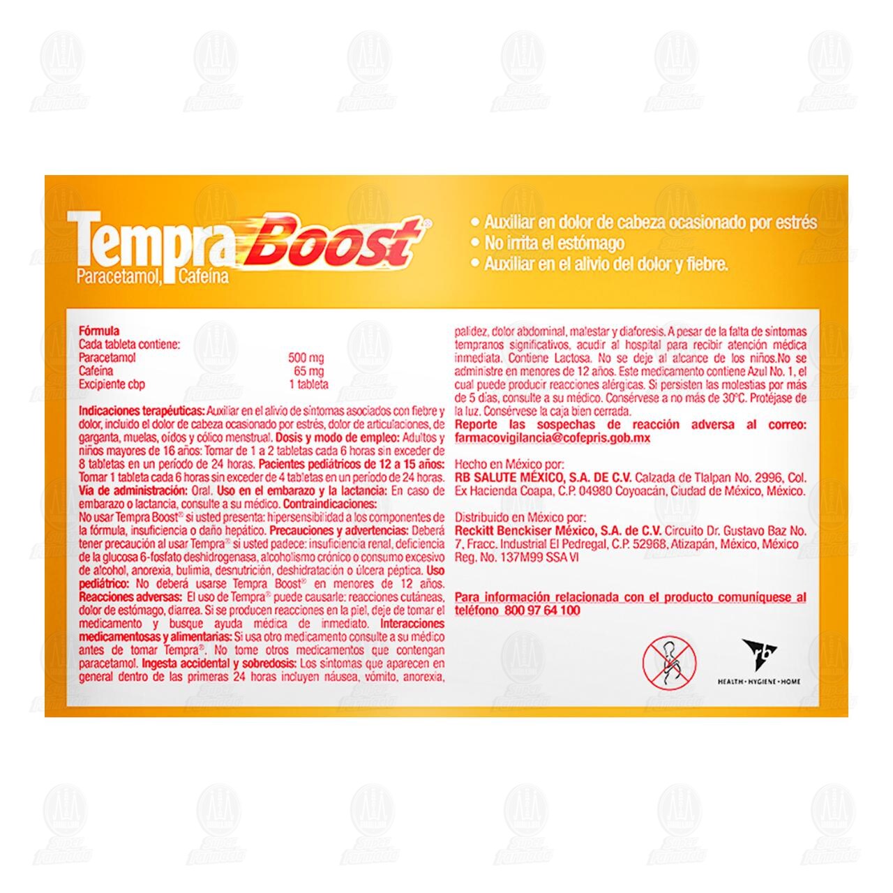 Tempra Boost 500mg/65mg, 12 Tabletas. de TEMPRA | Farmacias Guadalajara