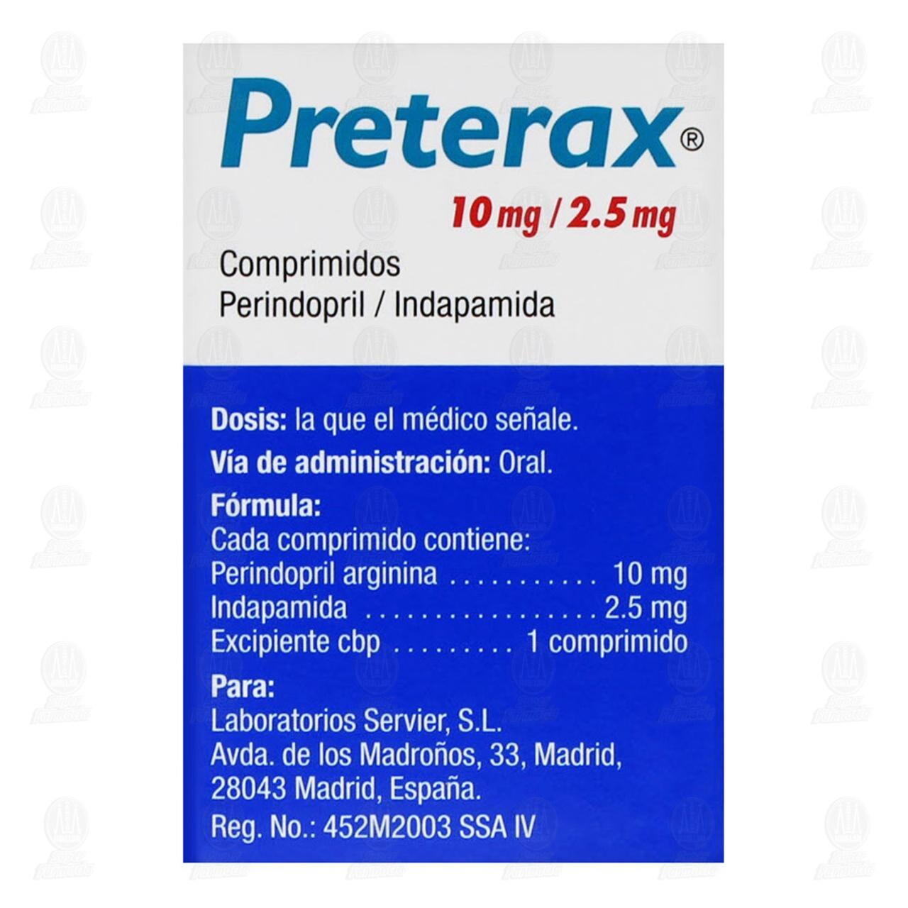Preterax 10mg/2.5mg, 30 Comprimidos. de PRETERAX | Farmacias Guadalajara