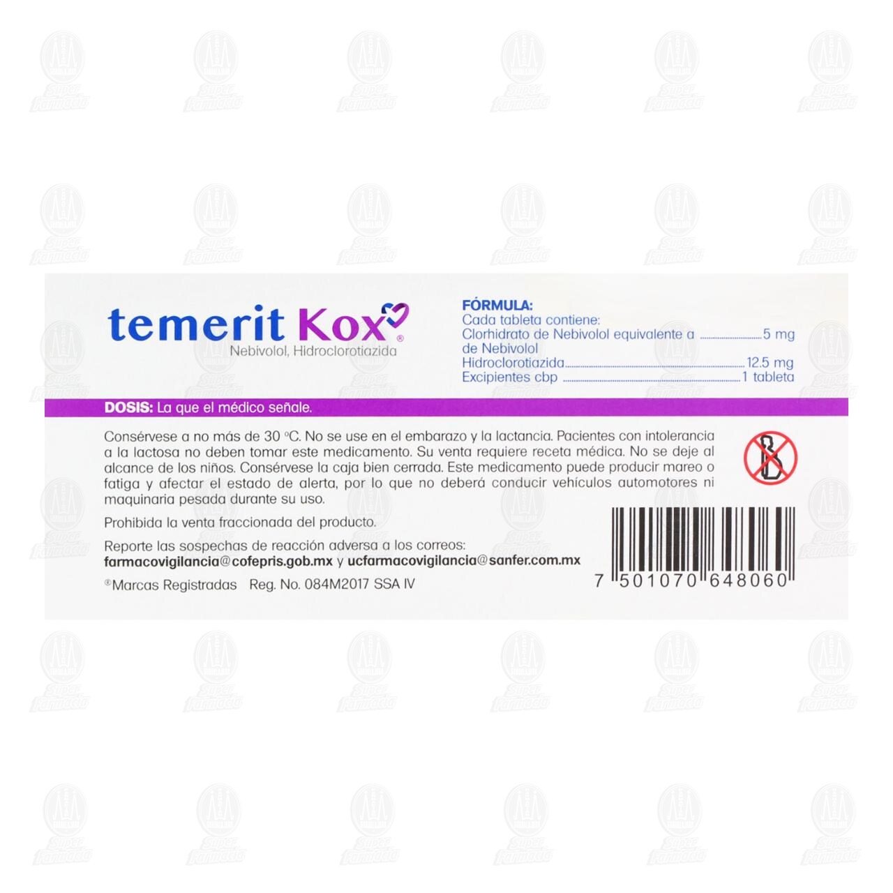 Temerit Kox 5mg/12.5mg, 28 Tabletas. de TEMERIT | Farmacias Guadalajara