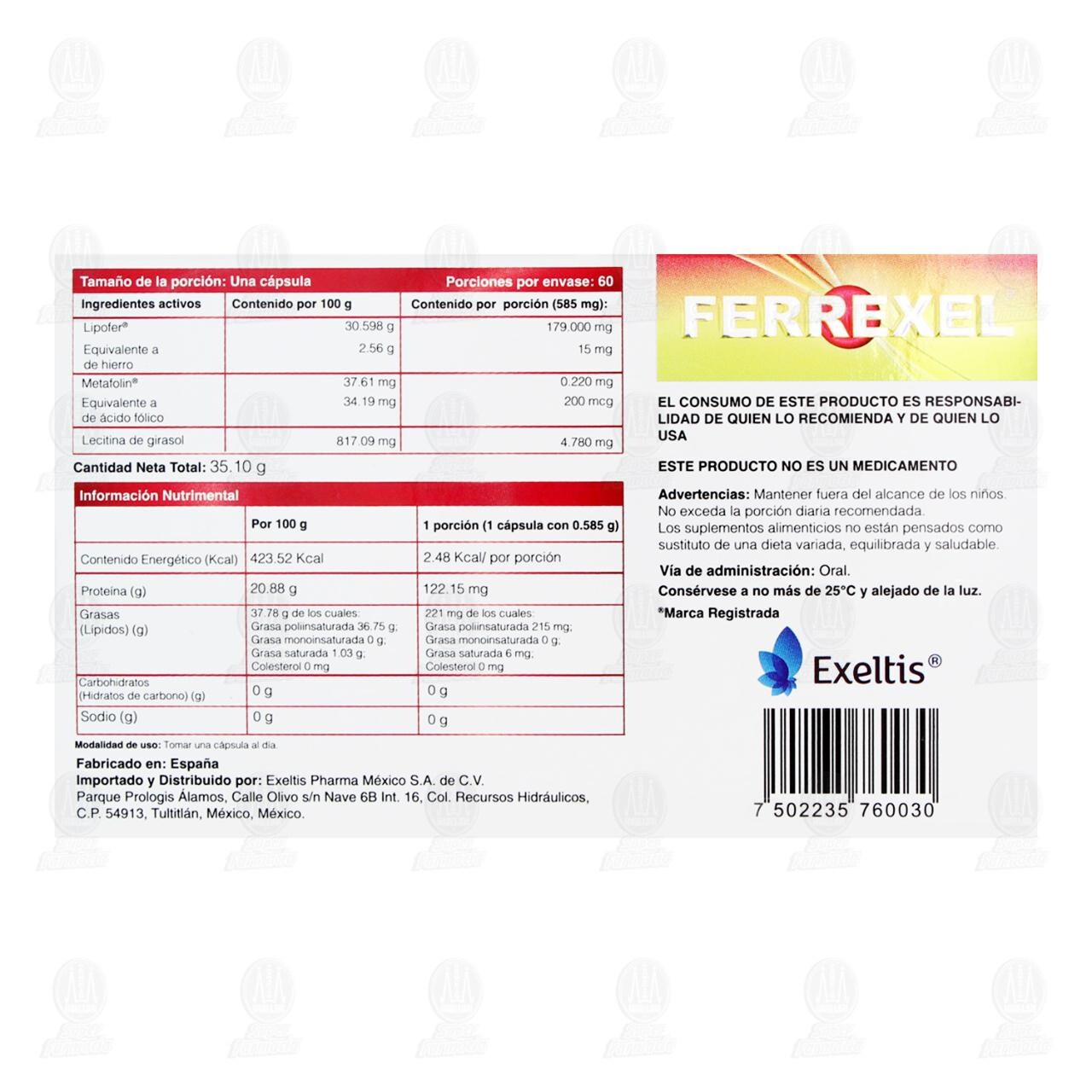 Ferrexel, 60 Cápsulas. de FERREXEL | Farmacias Guadalajara