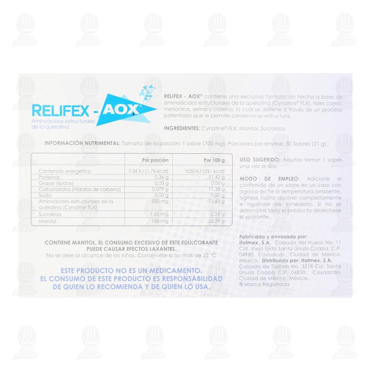 Relifex AOX 700 mg, 30 Sobres. de RELIFLEX | Farmacias Guadalajara