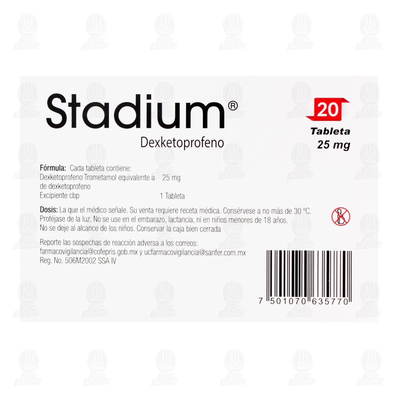 Stadium 25 mg, 20 Tabletas. de STADIUM | Farmacias Guadalajara