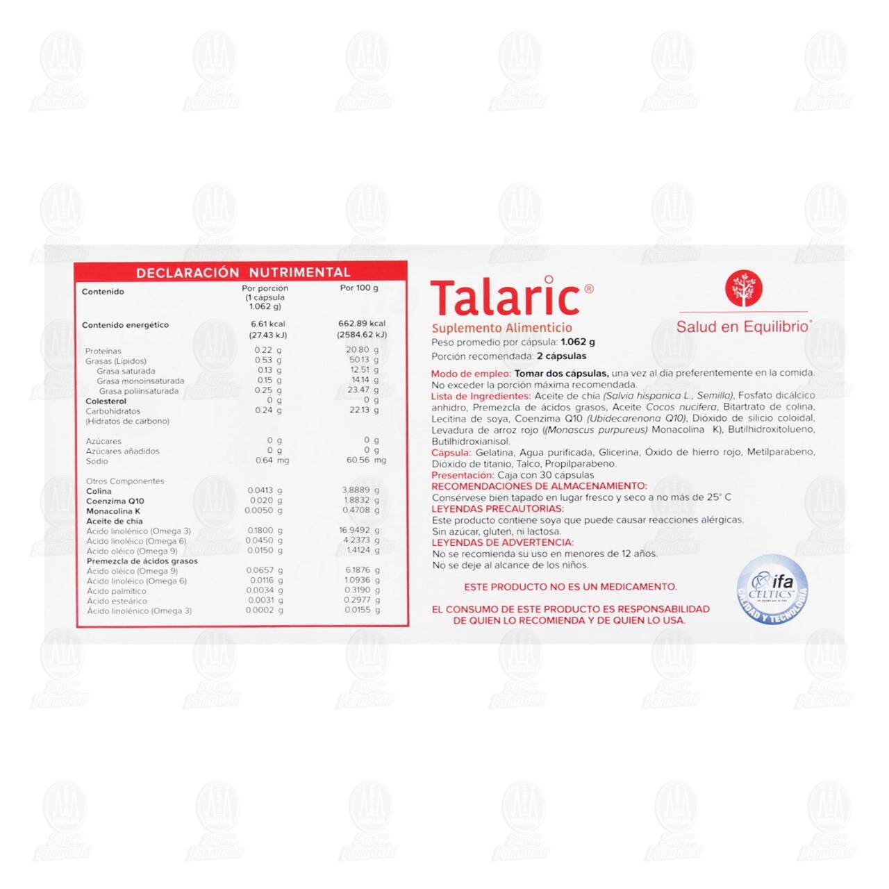 Talaric 1.062 gr, 30 Cápsulas. de TALARIC | Farmacias Guadalajara