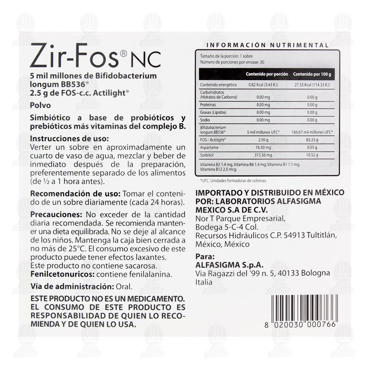 Suplemento Alimenticio Zir-Fos NC en Polvo, 30 Sobres con 3 gr c/u. de ...