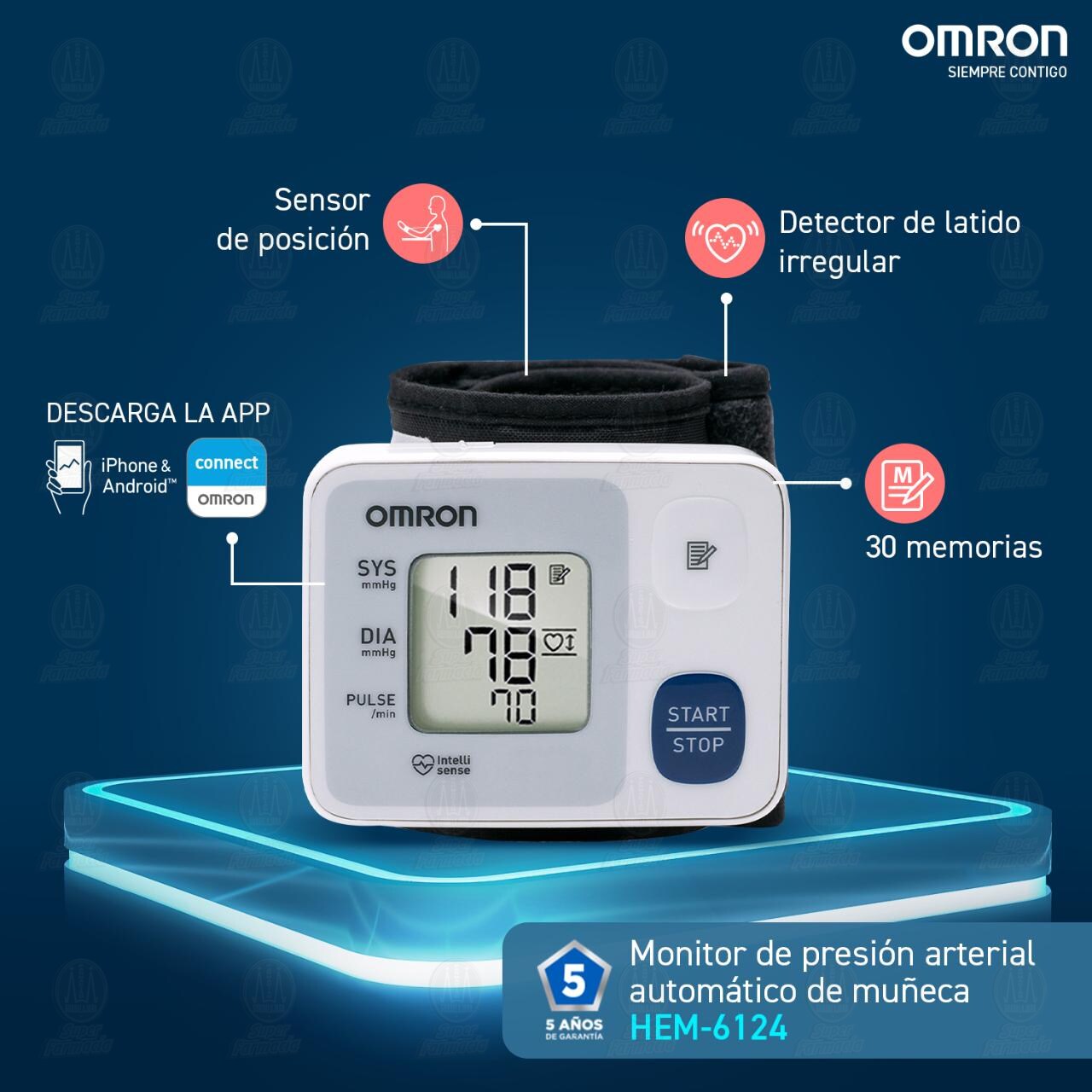Monitor Omron de Presión Arterial Automático de Muñeca, 1 pz. de OMRON ...
