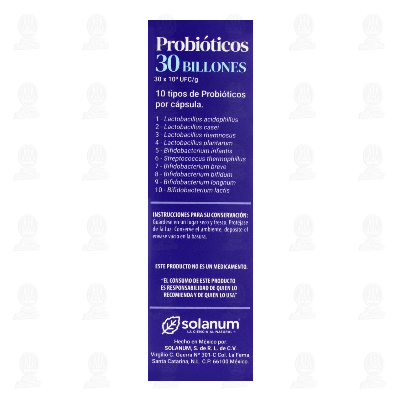 Probióticos 30 Billones 450 mg, 30 Cápsulas. de SOLANUM | Farmacias ...