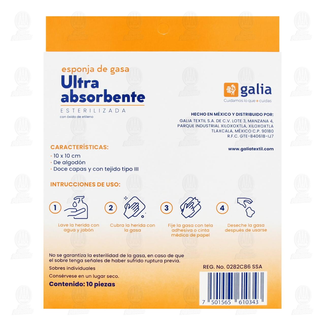 Esponja de Gasa Galia Ultra Absorbente Esterilizada, 10cm x 10cm, 10 ...