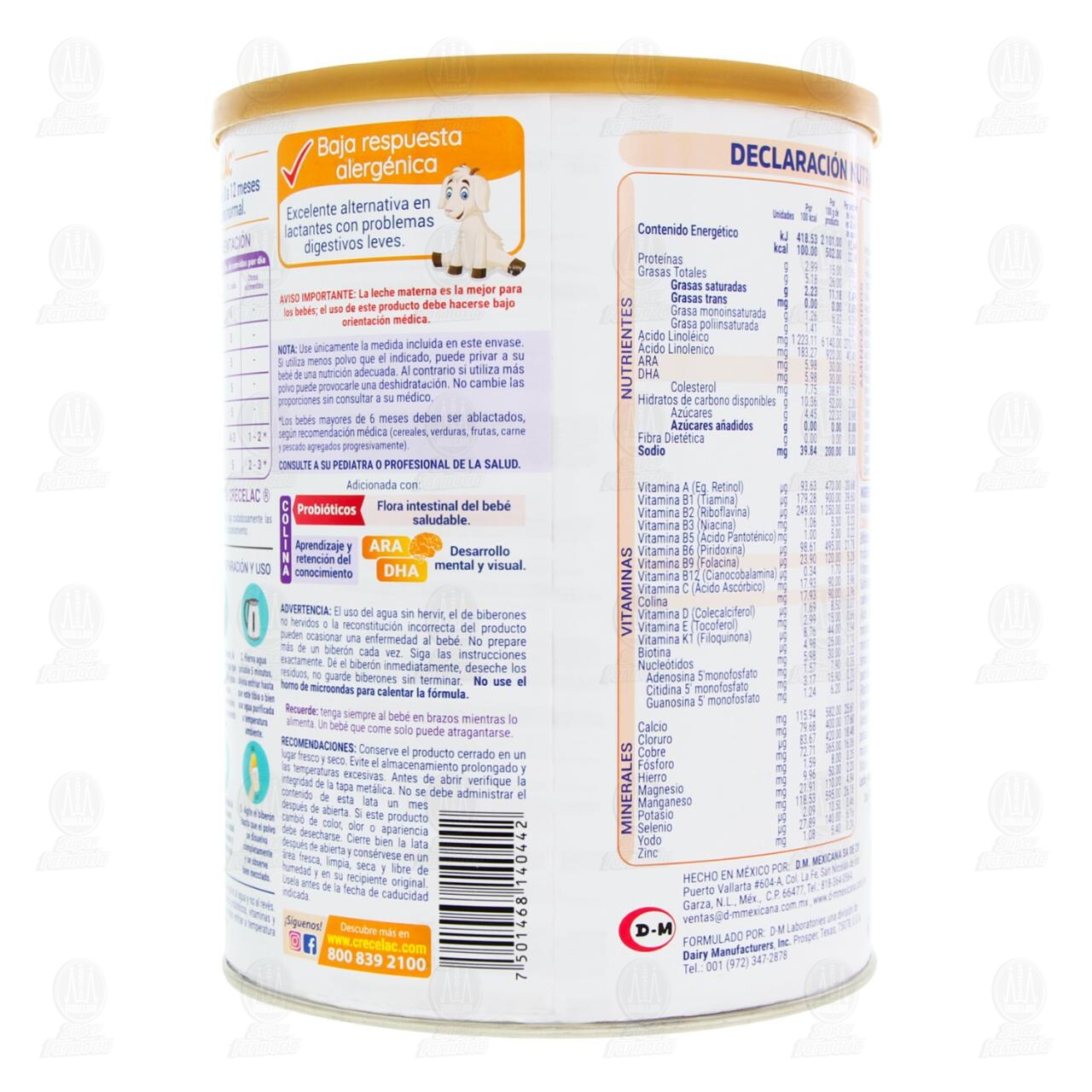 Fórmula Infantil Crecelac Bebé para Lactantes de 0 a 12 meses, 800 gr ...
