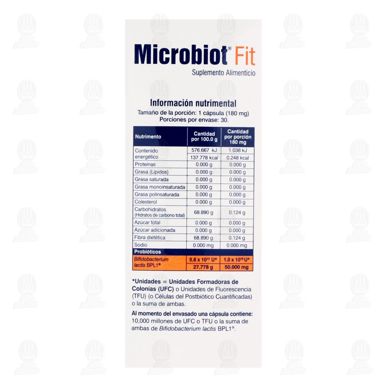 Microbiot Fit 180 mg, 30 Cápsulas. de MICROBIOT | Farmacias Guadalajara