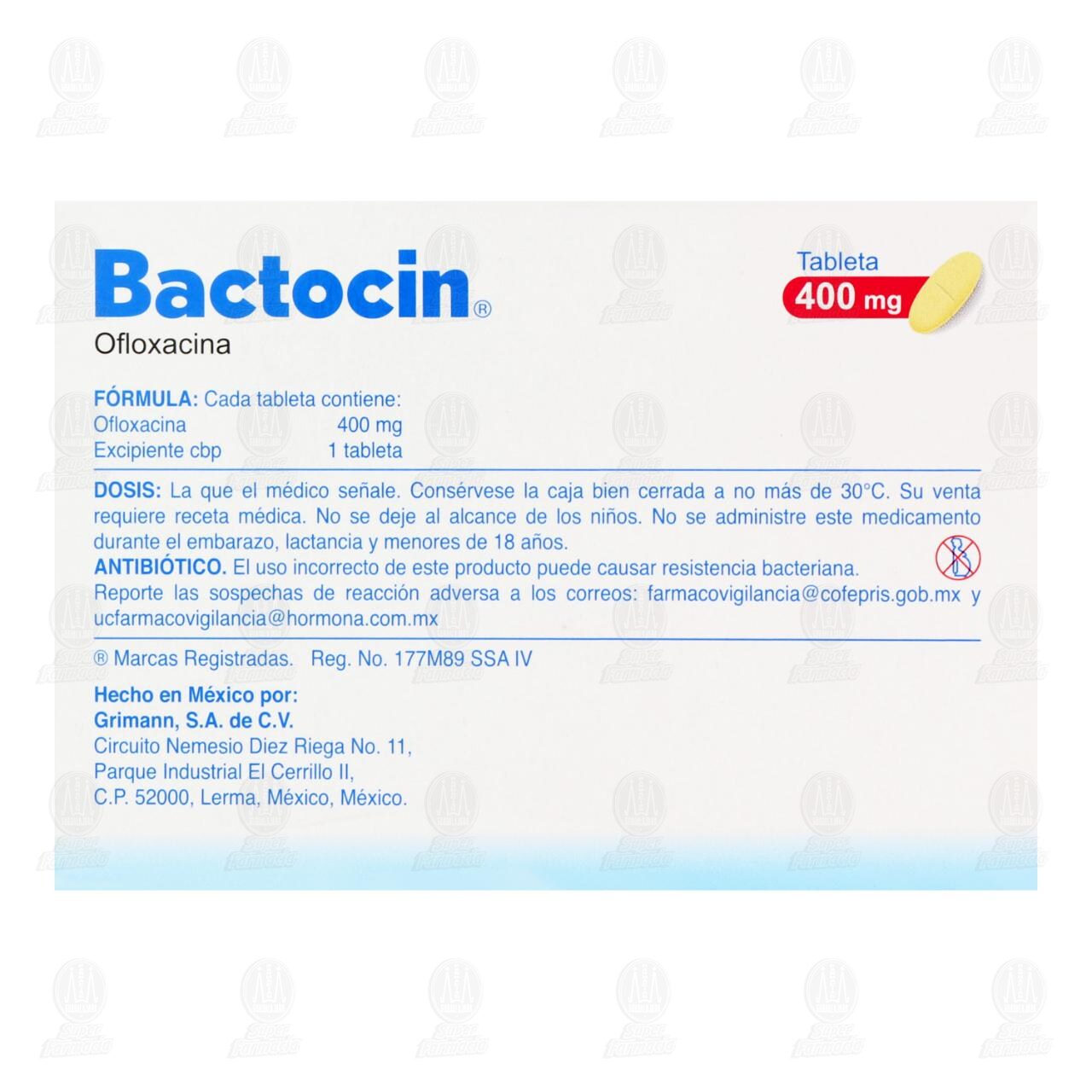 Bactocin 400 mg, 12 Tabletas. de BACTOCIN | Farmacias Guadalajara