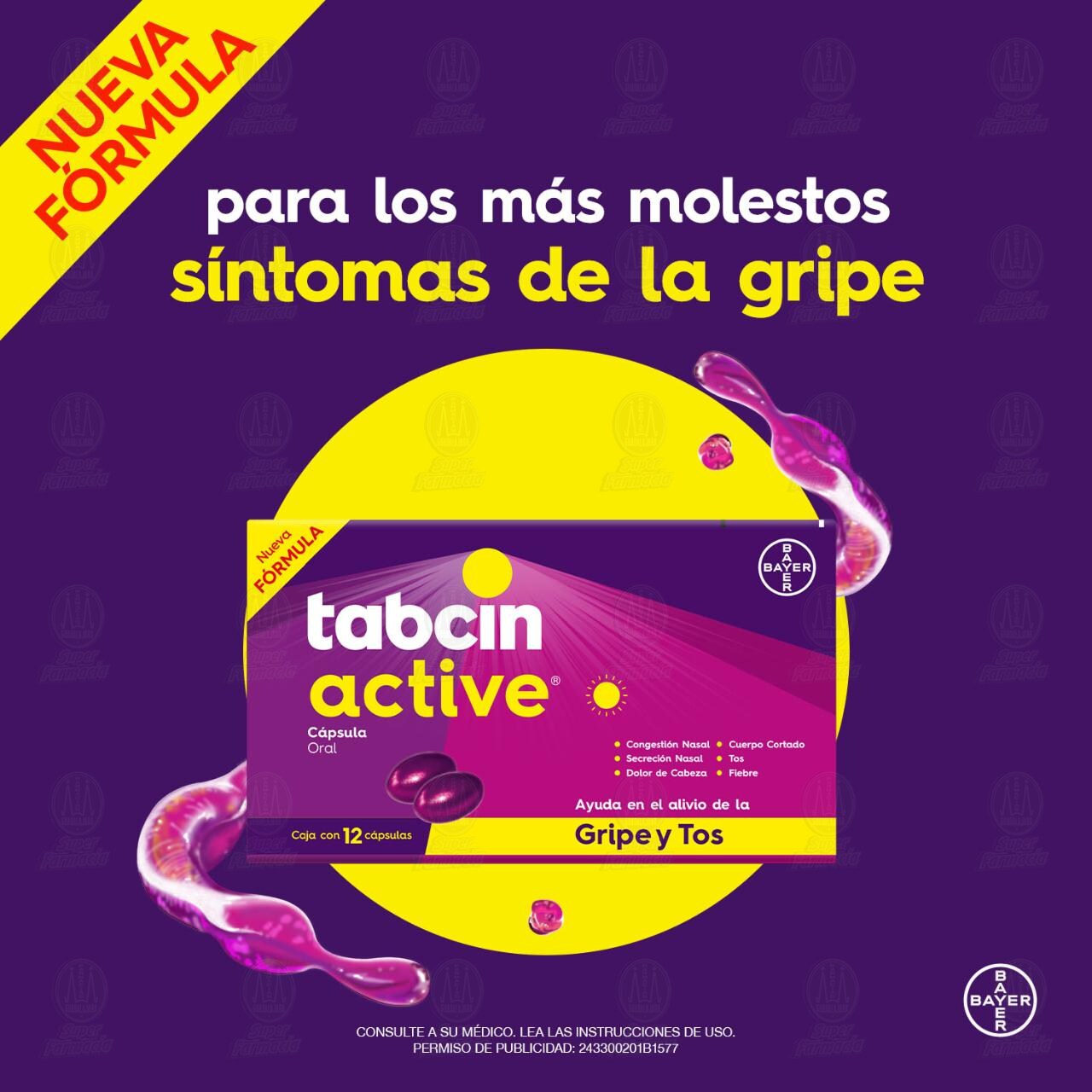 Tabcin Active Ayuda en el Alivio de la Gripe y Tos, 12 Cápsulas. de ...
