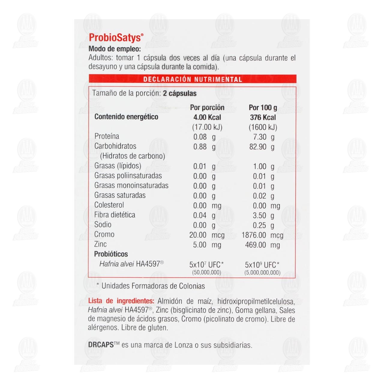 Probiosatys 533 mg, 60 Cápsulas. de PROBIOSATYS | Farmacias Guadalajara