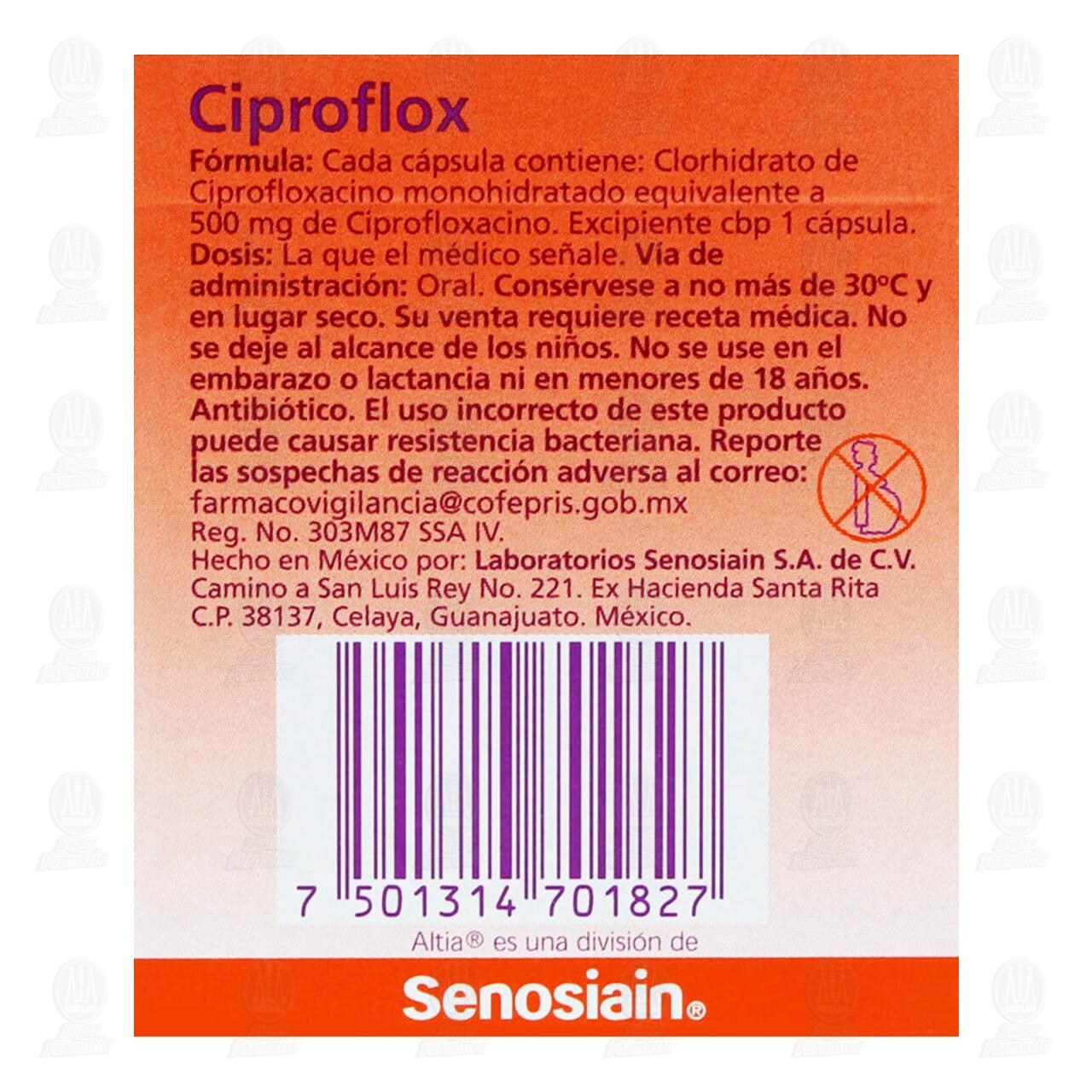 Ciproflox 12 Cápsulas, 500 mg. de CIPROFLOX | Farmacias Guadalajara