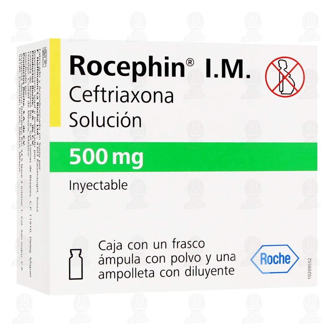 Rocephin IM 500 mg, 2 ml Frasco con Ámpula y Ampolleta.