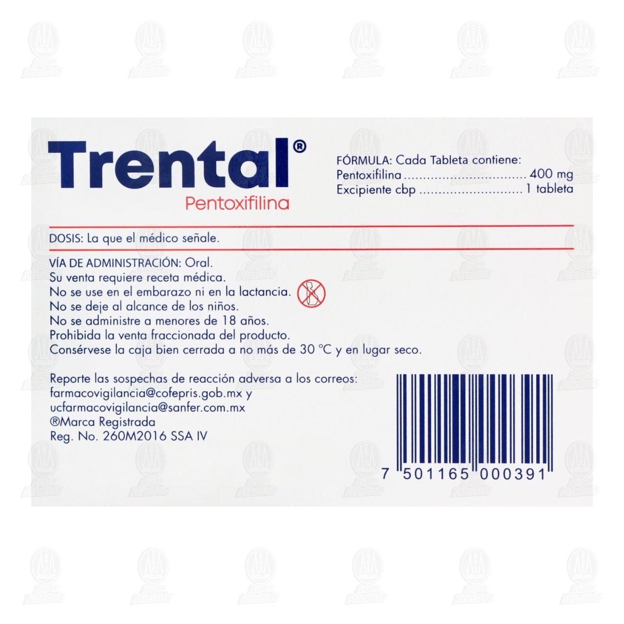 Trental 400 mg, 30 Tabletas. de TRENTAL | Farmacias Guadalajara