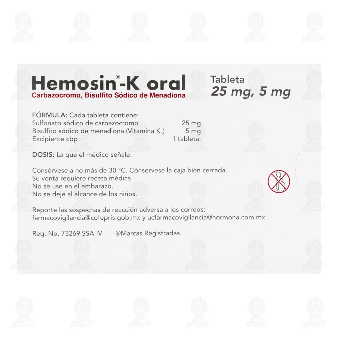Hemosin K Oral 25mg/5mg, 32 Tabletas. de HEMOSIN | Farmacias Guadalajara