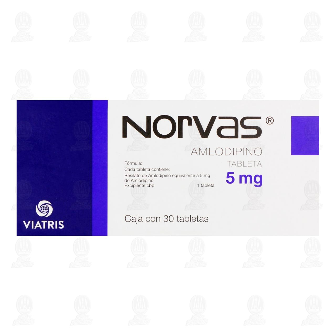 Norvas 5 mg, 30 Tabletas. de NORVAS | Farmacias Guadalajara