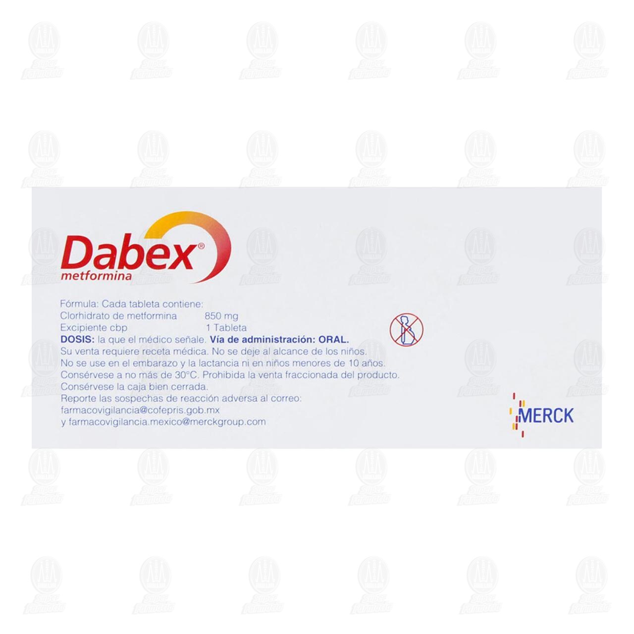 Dabex 850 mg, 30 Tabletas. de DABEX | Farmacias Guadalajara