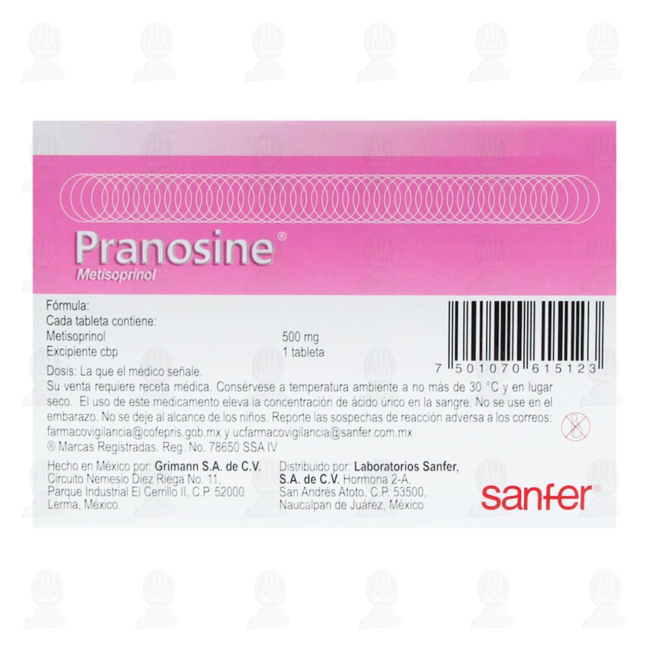 Pranosine 500 mg, 20 Tabletas. de PRANOSINE | Farmacias Guadalajara