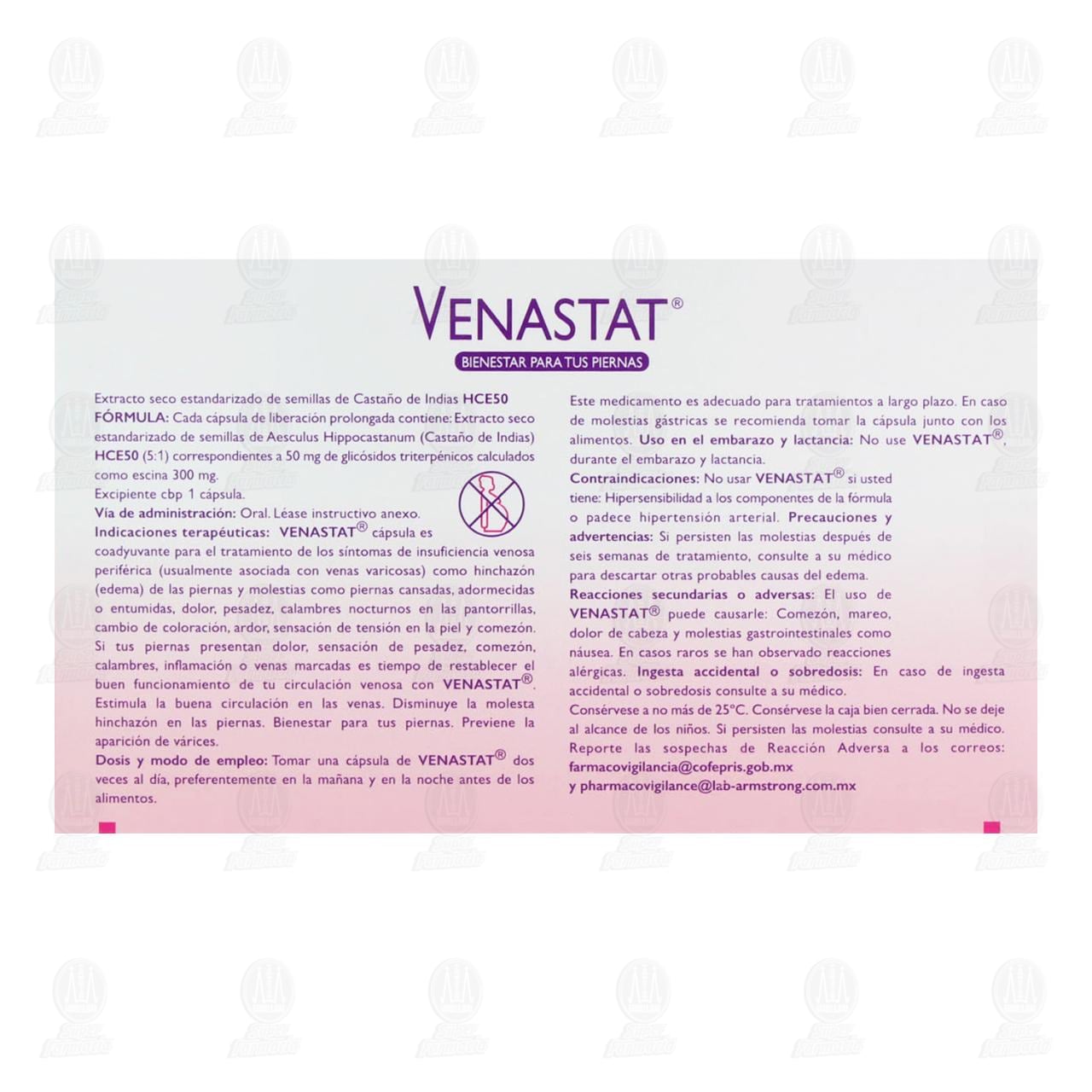 Venastat 50mg 60 Cápsulas Liberación Prolongada de VENASTAT | Farmacias ...