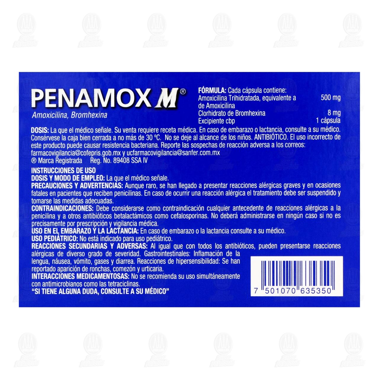 Penamox M 500mg/8mg, 12 Cápsulas. de PENAMOX | Farmacias Guadalajara