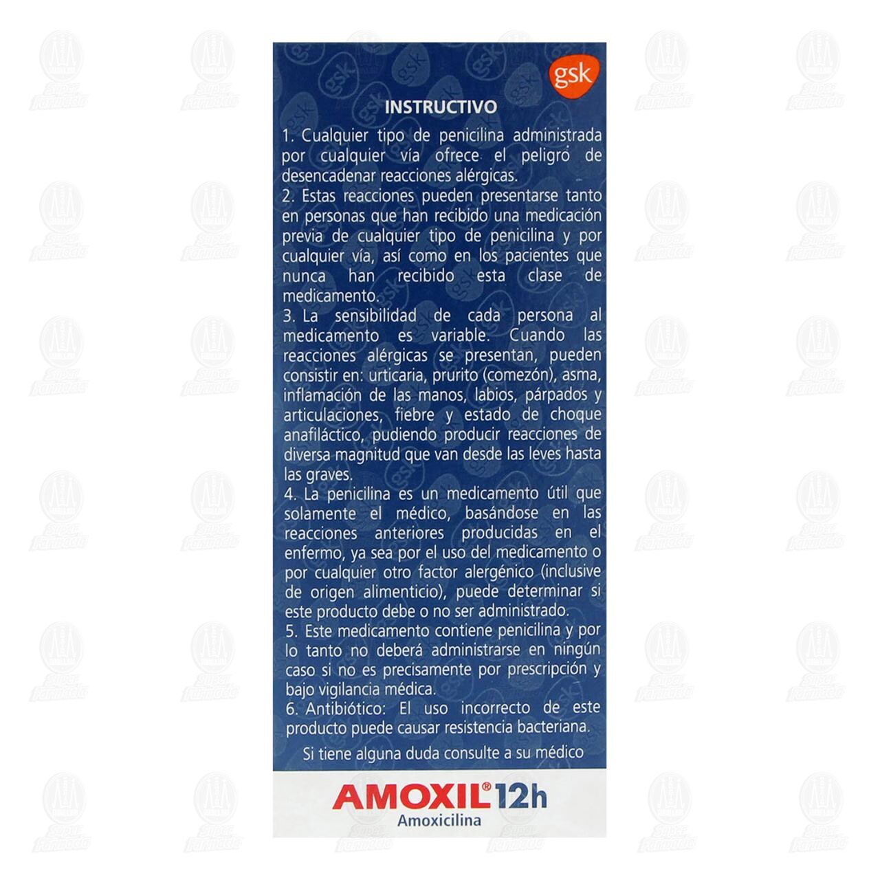 Amoxil 12h 400mg/5ml, 50 ml Suspensión. de AMOXIL | Farmacias Guadalajara