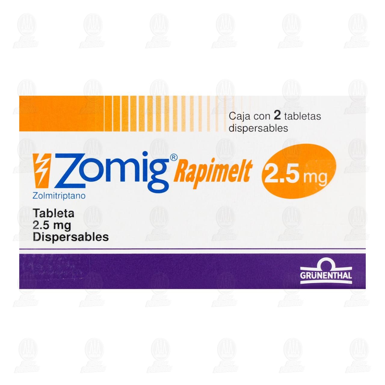 Zomig Rapimelt 2.5 mg, 2 Tabletas. de ZOMIG | Farmacias Guadalajara