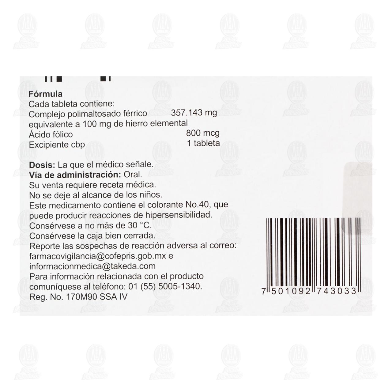 Ferranina Fol 100mg/800mcg, 30 Tabletas. de FERRANINA | Farmacias ...
