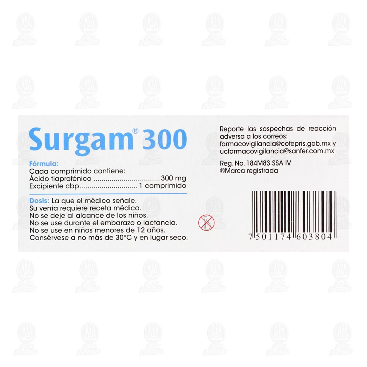 Surgam 300 mg, 30 Comprimidos. de SURGAM | Farmacias Guadalajara