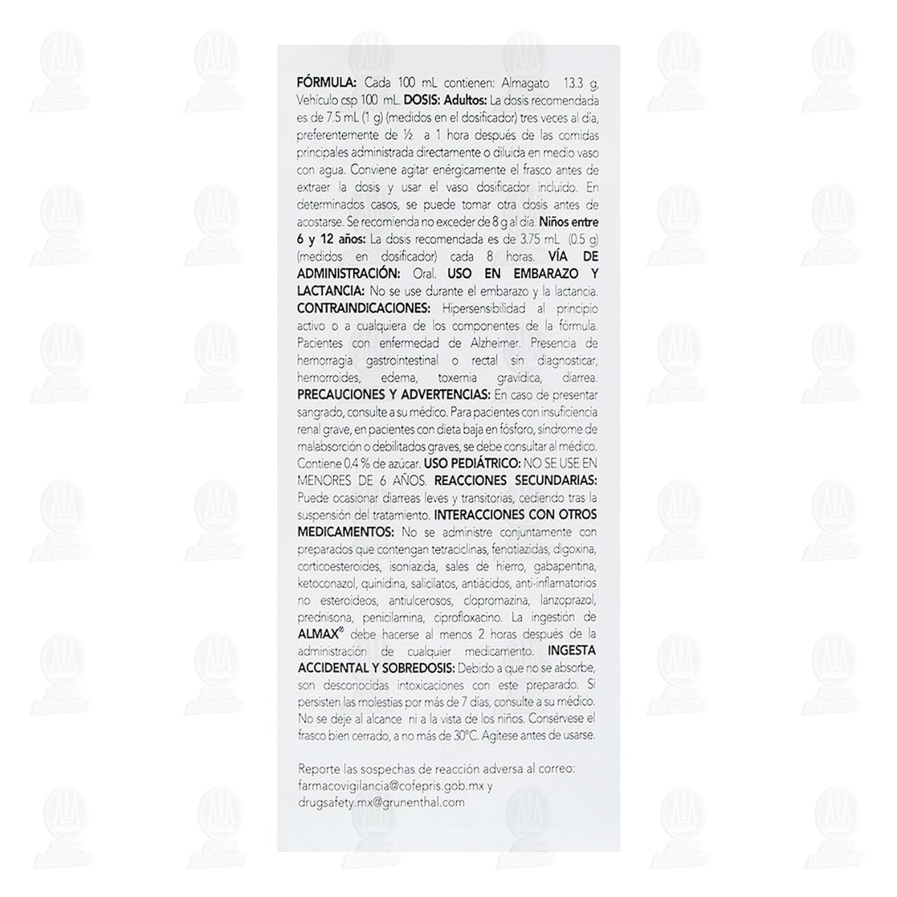 Almax Suspensión 13.3g/100ml, 225 ml. de ALMAX | Farmacias Guadalajara