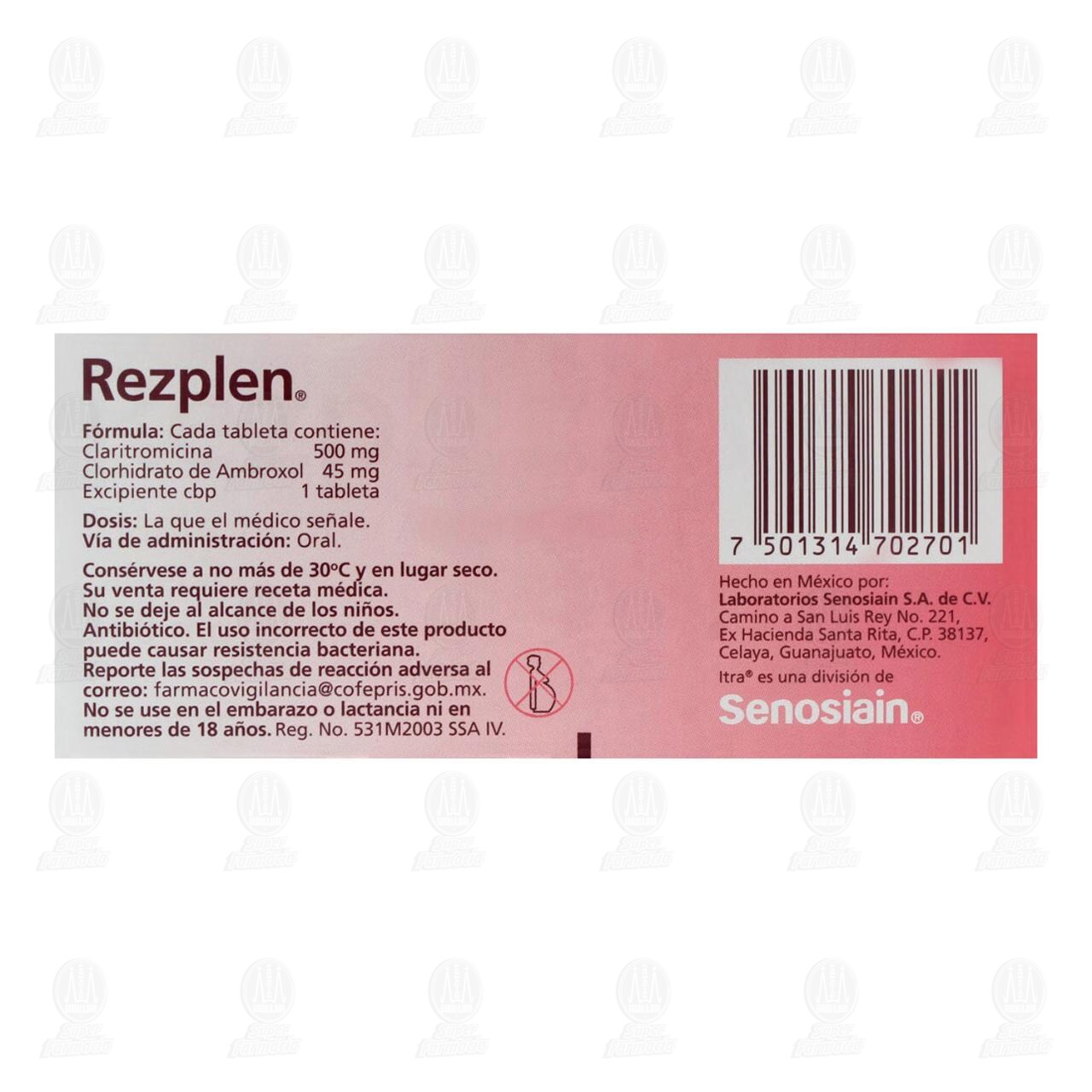Rezplen 500mg/45mg, 10 Tabletas. de REZPLEN | Farmacias Guadalajara